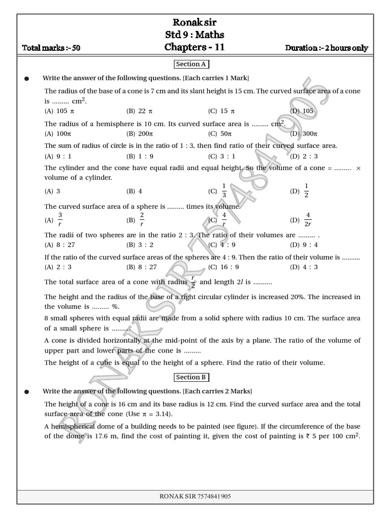 Maths Chapters 11 D25 Nov 2023 | PDF | Sphere | Area