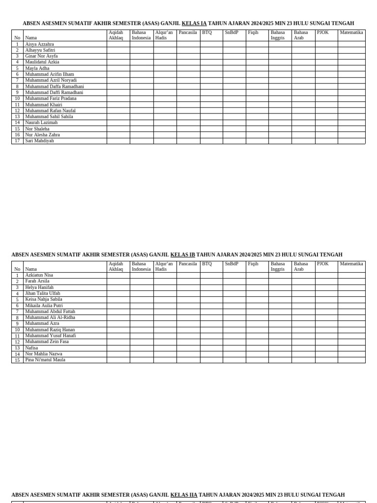 Absen Asesmen Sumatif Akhir Semester | PDF