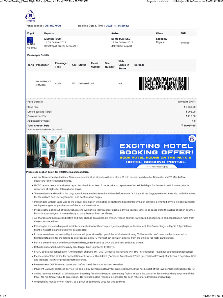 Tkt Fly Mum Ded Nishant Kamboj 03dec2025 Gmail - Your Indigo Itinerary ...