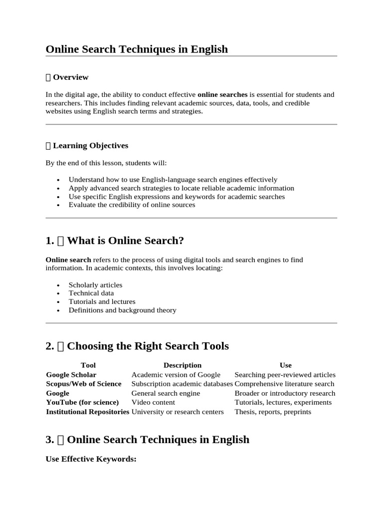 Online Search Techniques | PDF | Index Term | Credibility