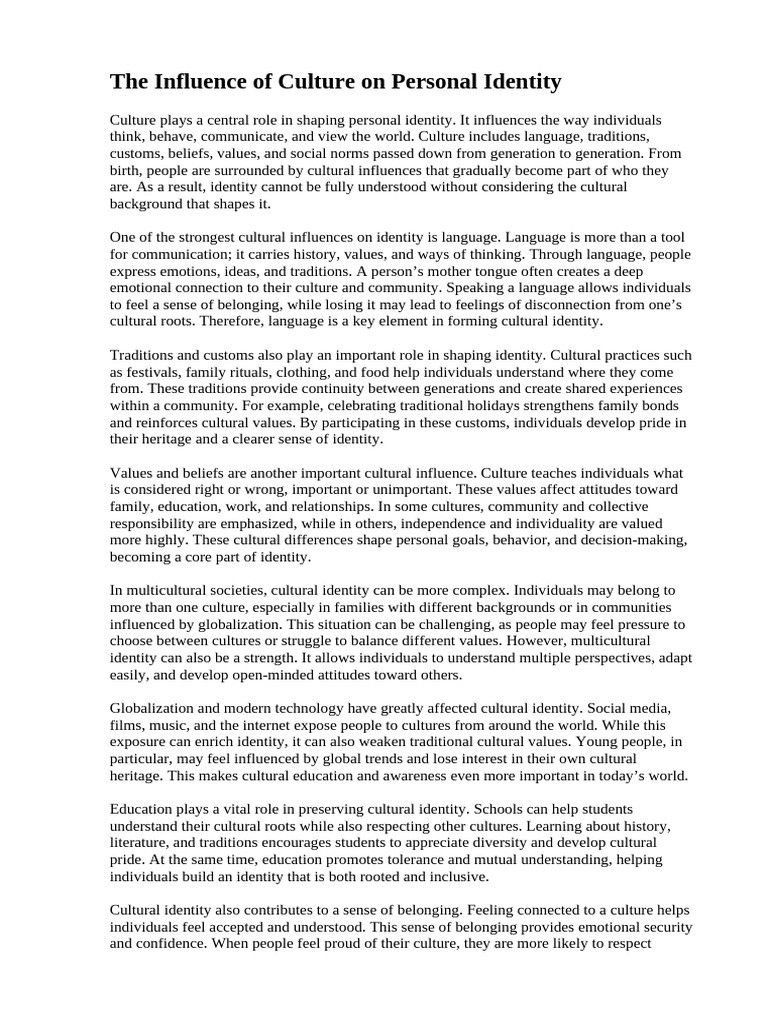 The Influence of Culture On Personal Identity | PDF | Identity (Social ...