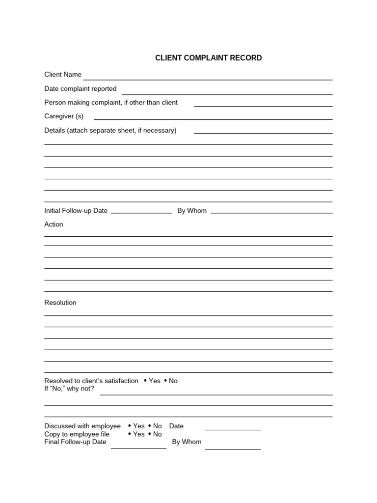 Client Complaint Tracking Form | PDF