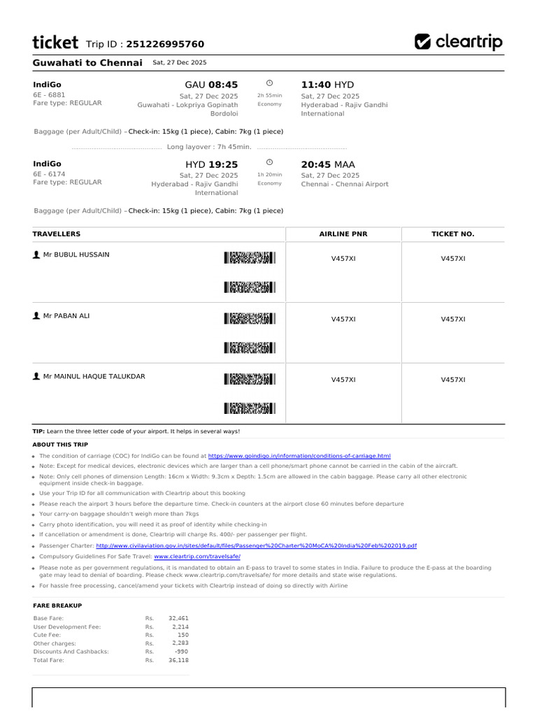 Cleartrip Flight E-Ticket | PDF | Transport | Aviation