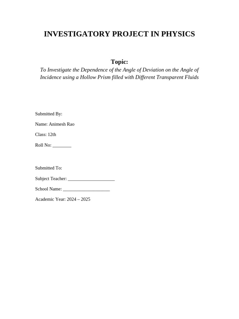 Physics Project Cover Page | PDF
