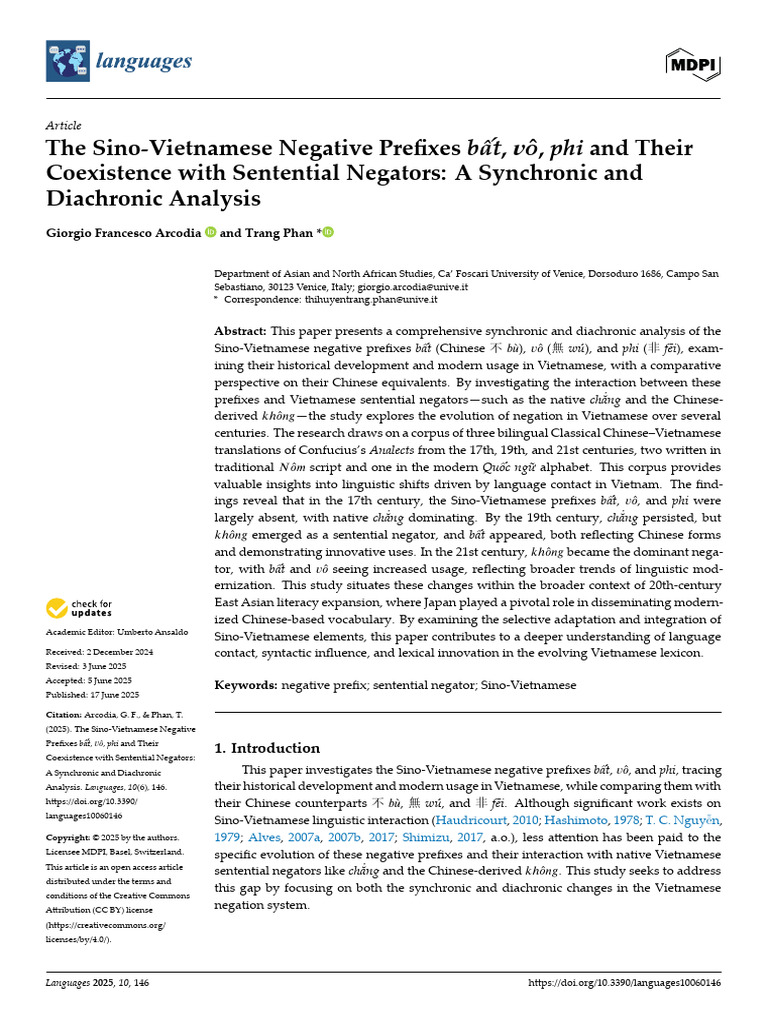 The Sino-Vietnamese Negative Prefixes Bat Vo Phi A | PDF | Adjective ...