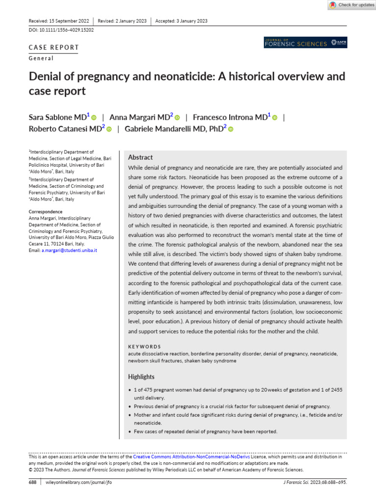 Journal of Forensic Sciences - 2023 - Sablone - Denial of Pregnancy and ...