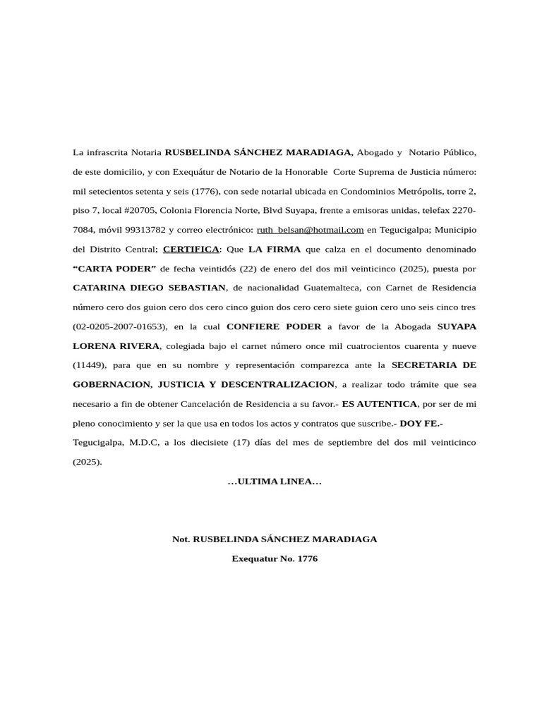 Autentica Carta Poder Catarina Diego Sebastian | PDF