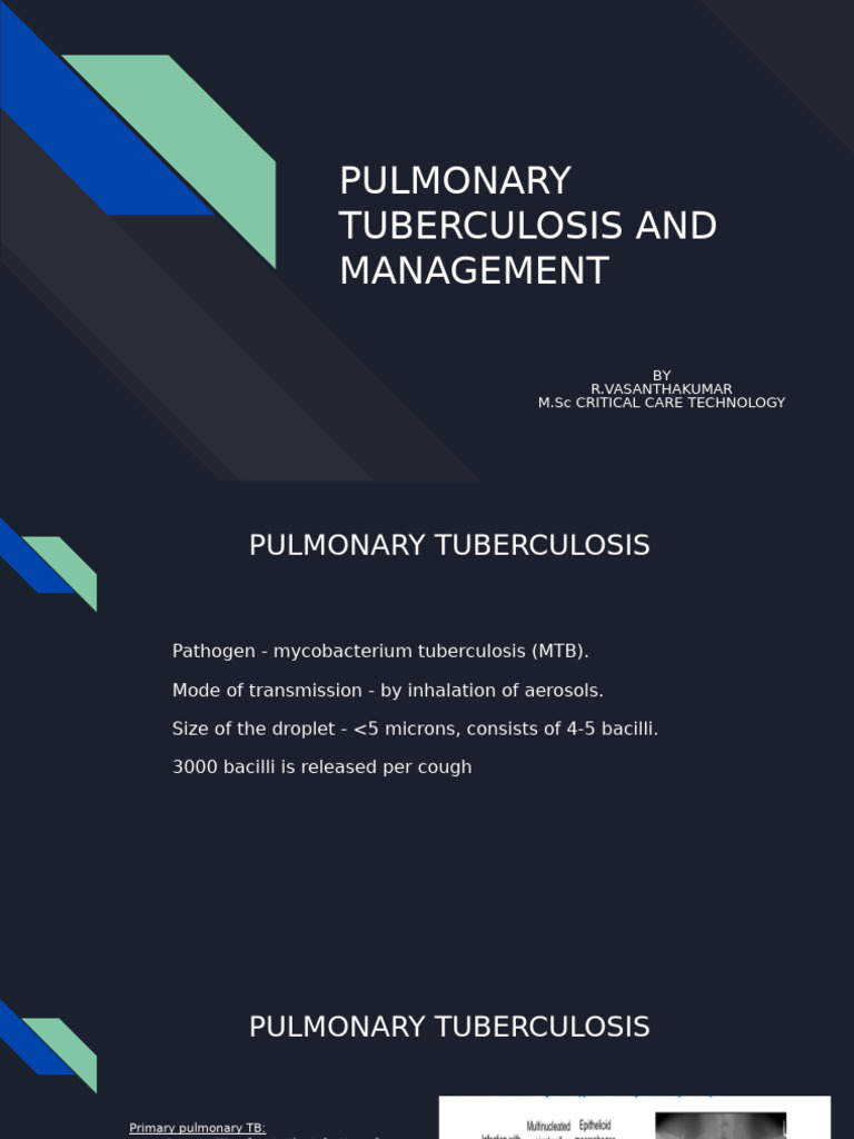 Pulmonary Tuberculosis and Management | PDF | Tuberculosis | Medical ...