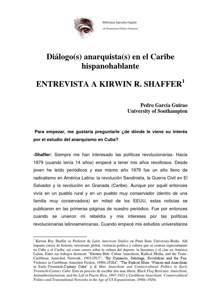 Anarquismo en Cuba: Entrevista A Kirwin Ray Shaffer | PDF | Anarquismo ...