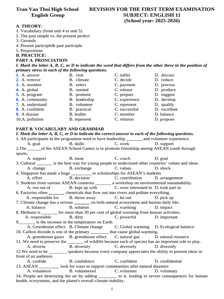 English 11 Exam Revision Guide | PDF | Climate Change | Greenhouse Effect