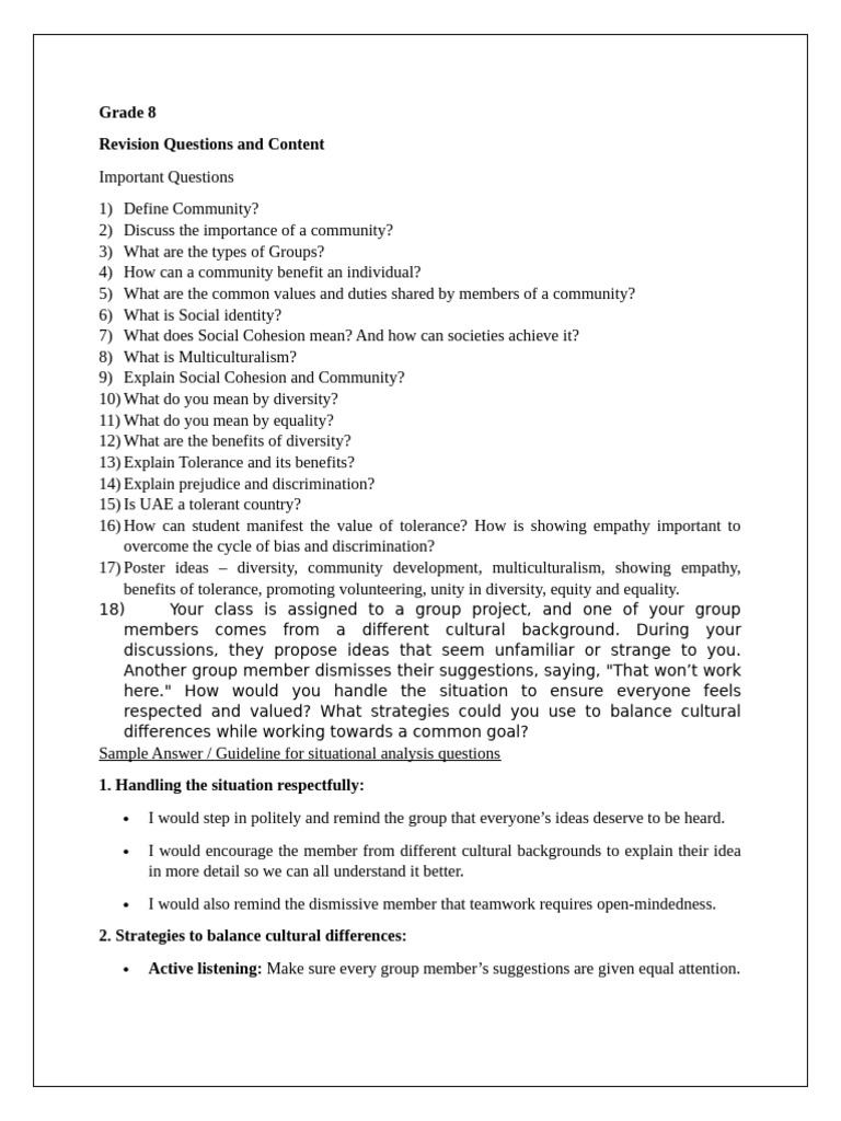 Grade 8 Revision HY | PDF | Sustainability | Community