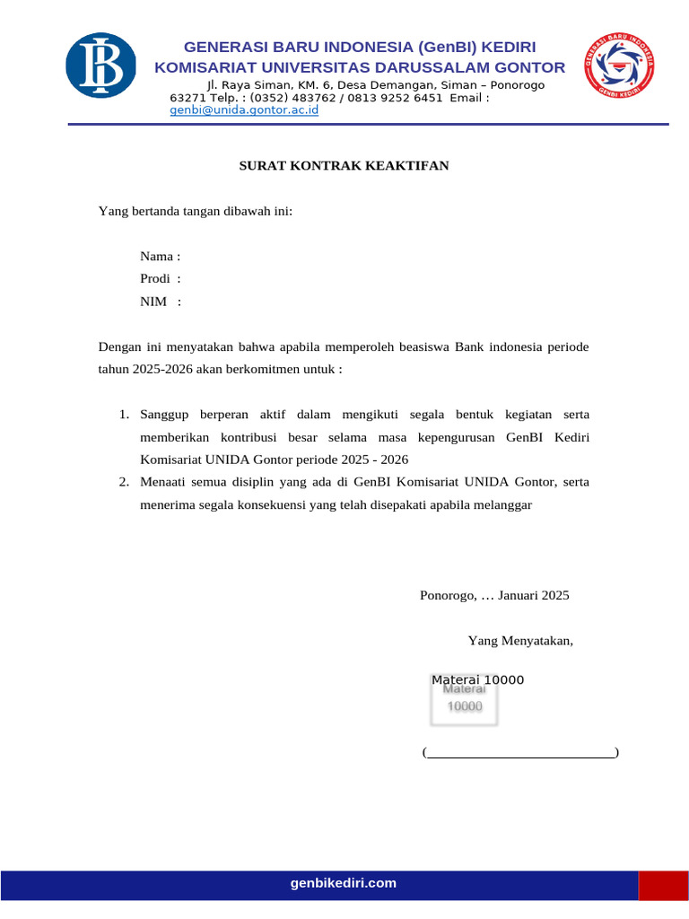 Kontrak Keaktifan GENBI | PDF