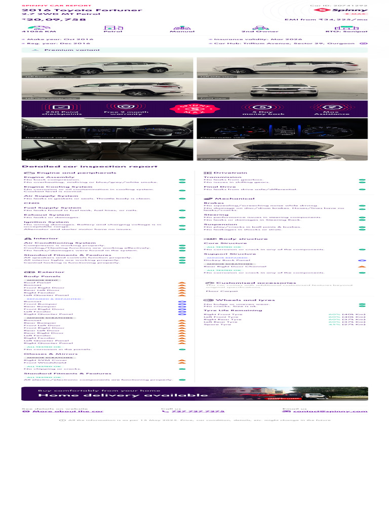 2016 Toyota Fortuner Detailed Report | PDF | Leak | Door