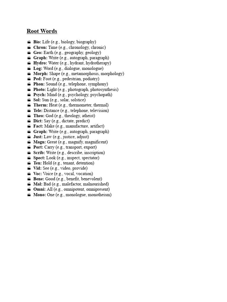 Essential Root Words and Meanings | PDF
