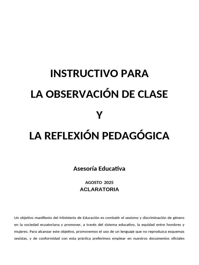 Instructivo para La Observación de Clase y Reflexión Pedagógica 18-08-2025 Ffs | PDF ...