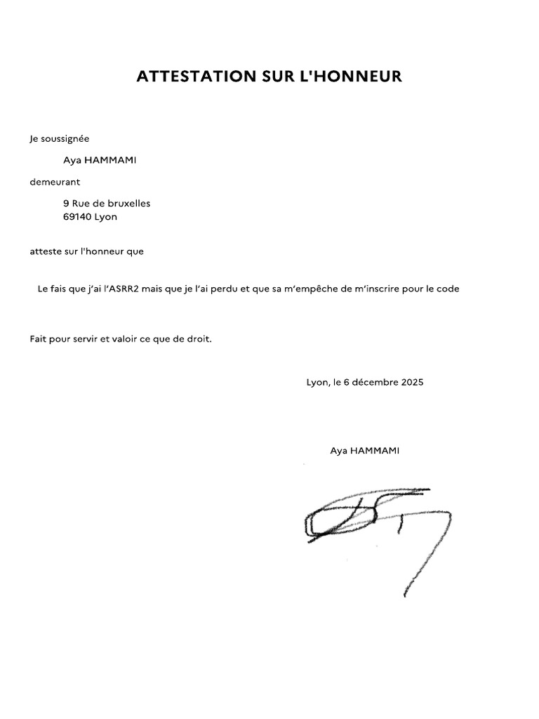 Attestation Honneur | PDF