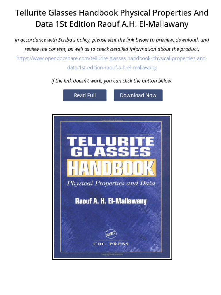 Tellurite glasses handbook physical properties and data 1st Edition ...