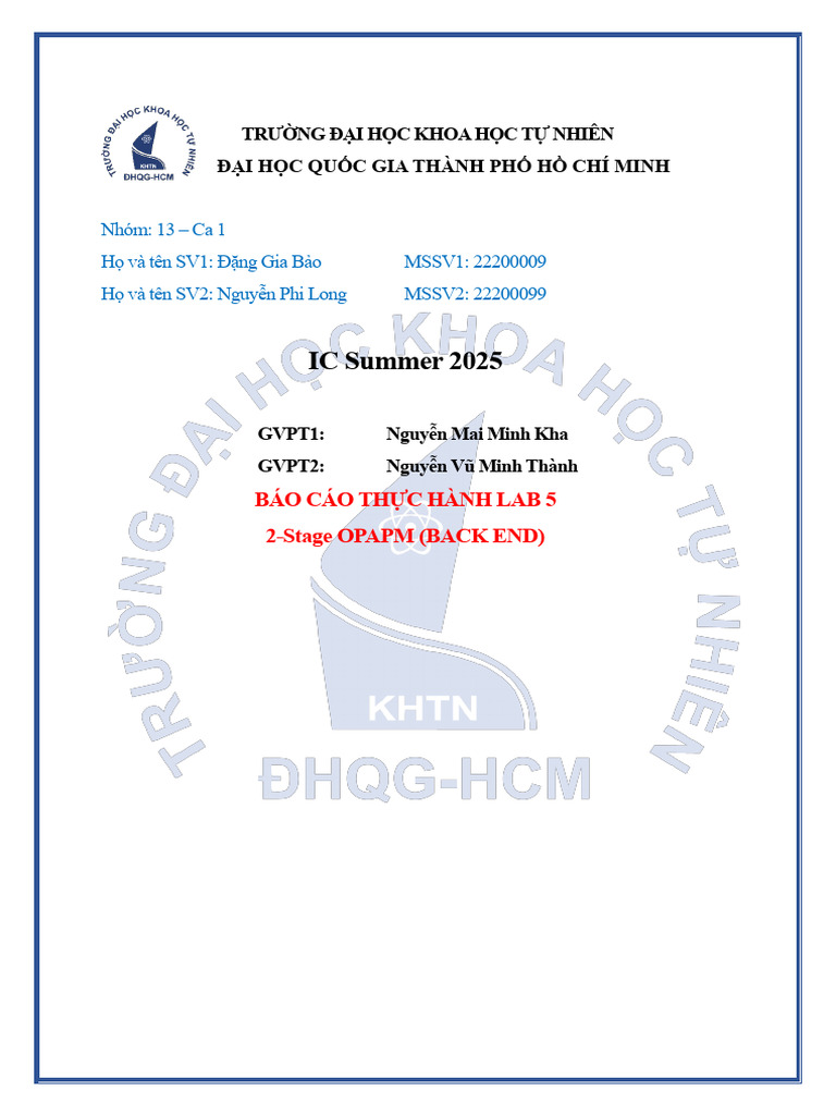 Ca1 Nhóm13 Baocao OPAMP Backend | PDF