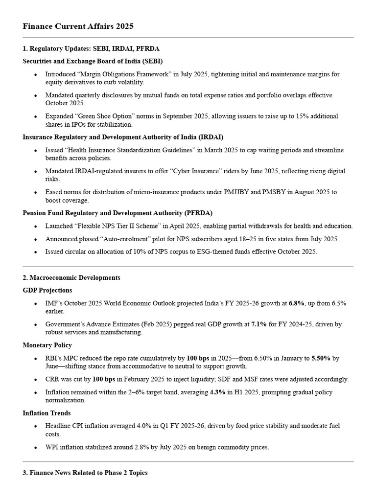 Finance Current Affairs 2025 Insights | PDF | Special Drawing Rights ...