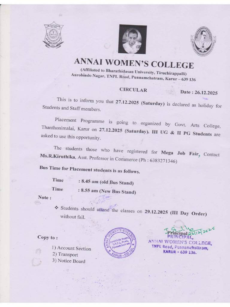 Circular College Leave 27.12.2025PDF | PDF