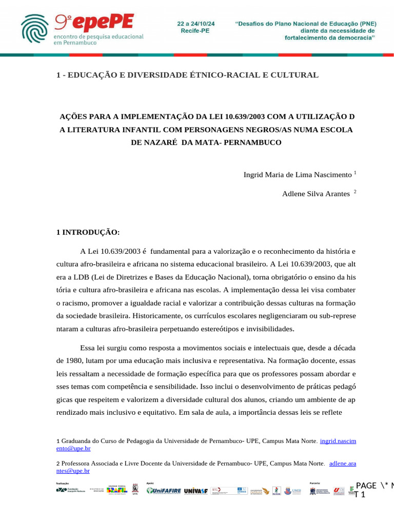 1 - AÇÕES PARA A IMPLEMENTAÇÃO DA LEI 10.639_2003 (2) | PDF | Pedagogia