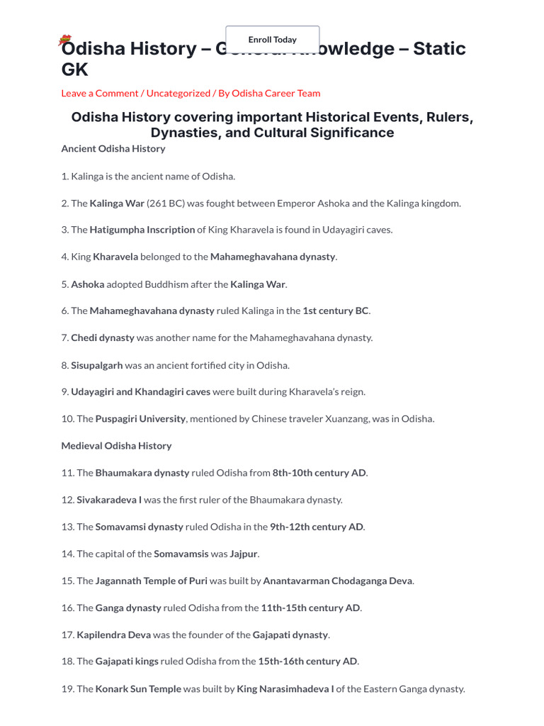 Odisha History: Key Events & Dynasties | PDF