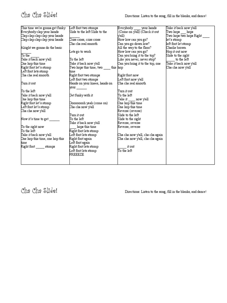 Cha Cha Slide Dance Instructions | PDF