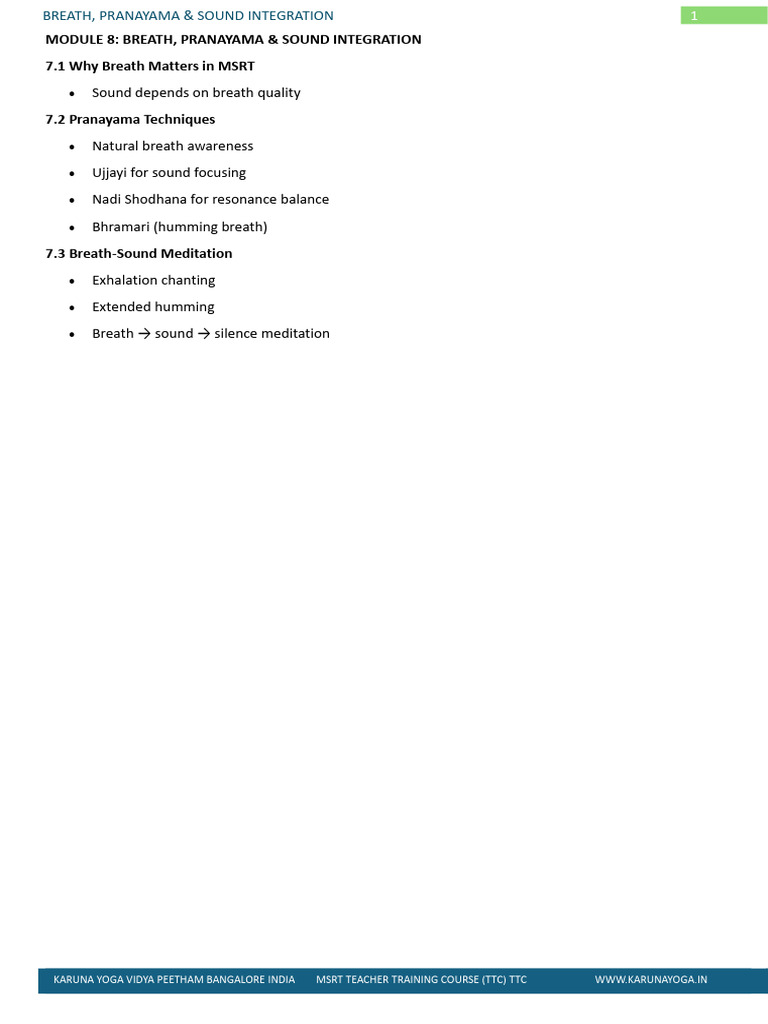 Module 8 Breath, Pranayama & Sound Integration | PDF | Prana | Breathing