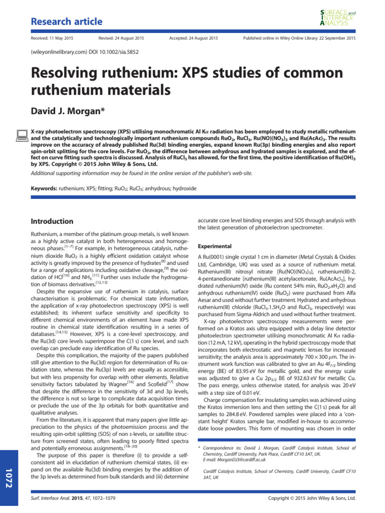 Surface Interface Analysis - 2015 - Morgan - Resolving Ruthenium XPS ...