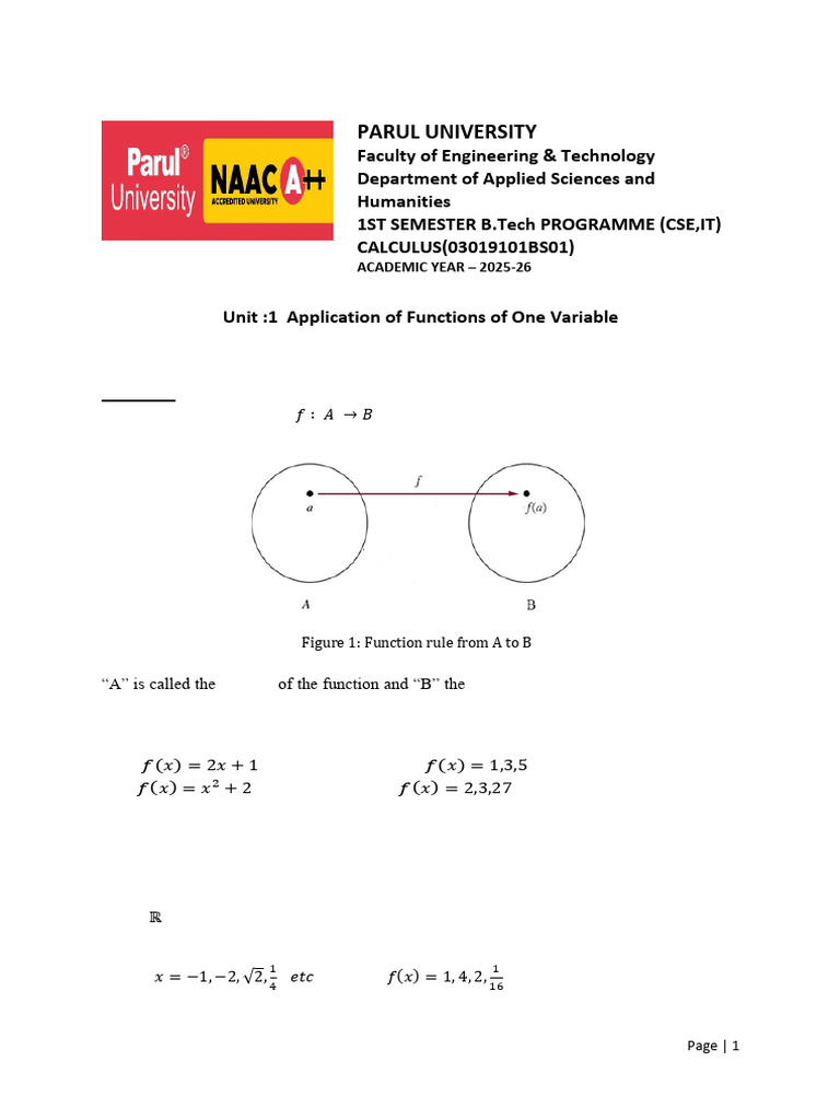 Unit 1 Application of Functions of One Variable | PDF | Function ...