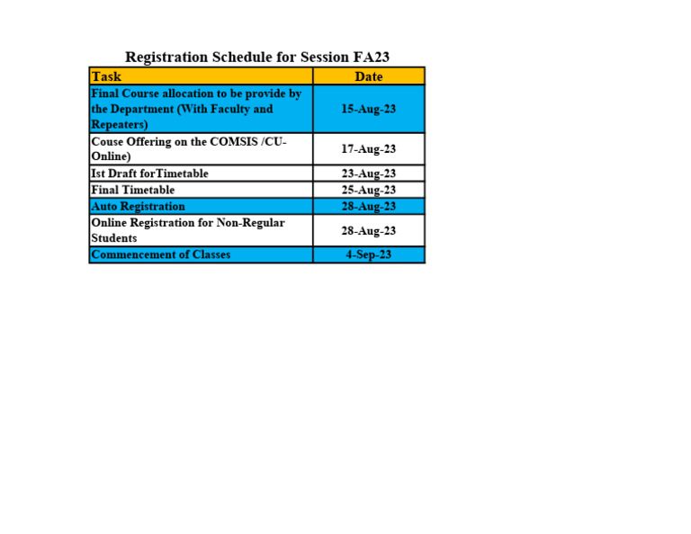 Registration Schedule for FA23 | PDF