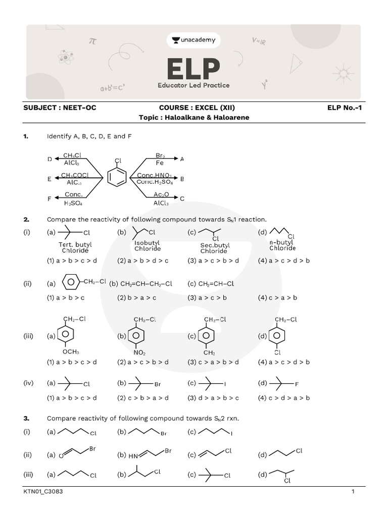 Haloalkane & Haloarene - ELP No. 1 | PDF