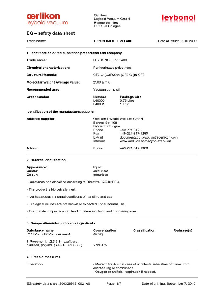 Leybonol LVO 400 Safety Data Sheet | PDF | Regulatory Compliance | Toxicity