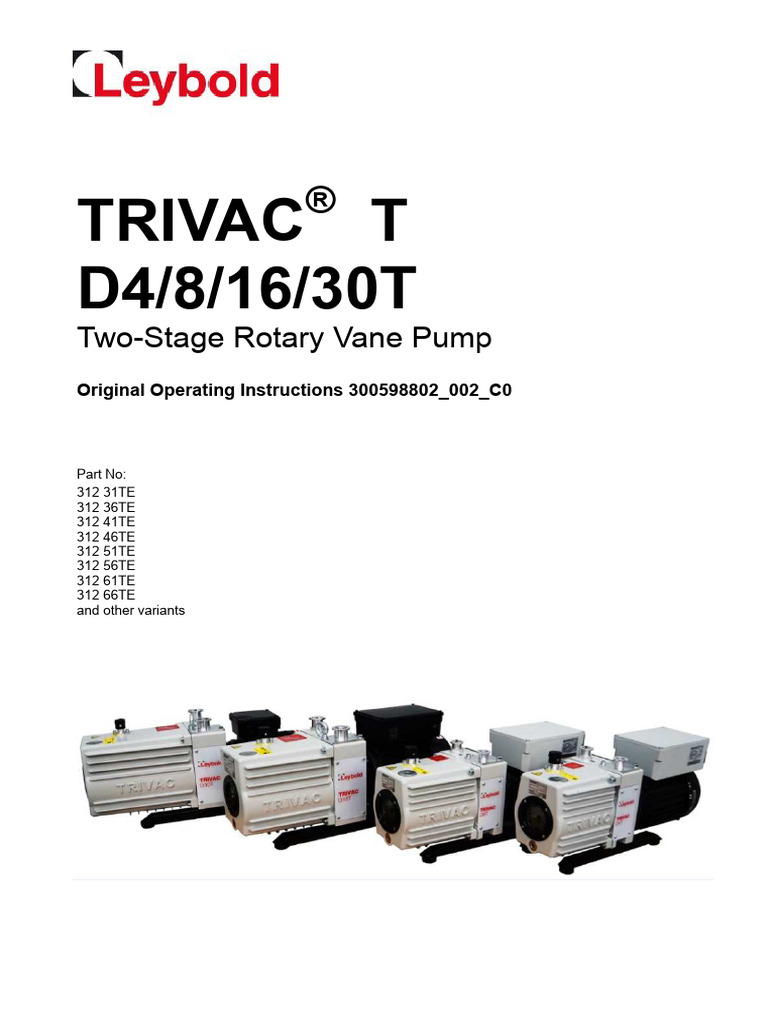 TRIVAC T Two-Stage Pump Manual | PDF | Pump | Vacuum