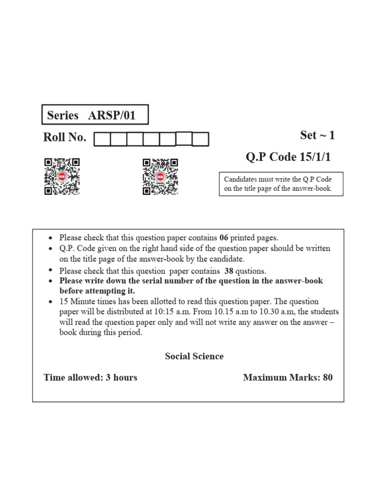 Comprehensive Question Paper for Social Science | PDF