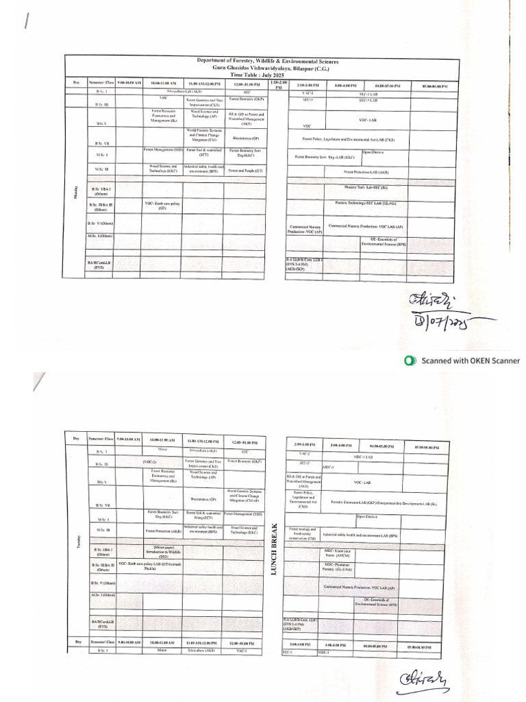 Time Table Forestry 21 July 2025 | PDF