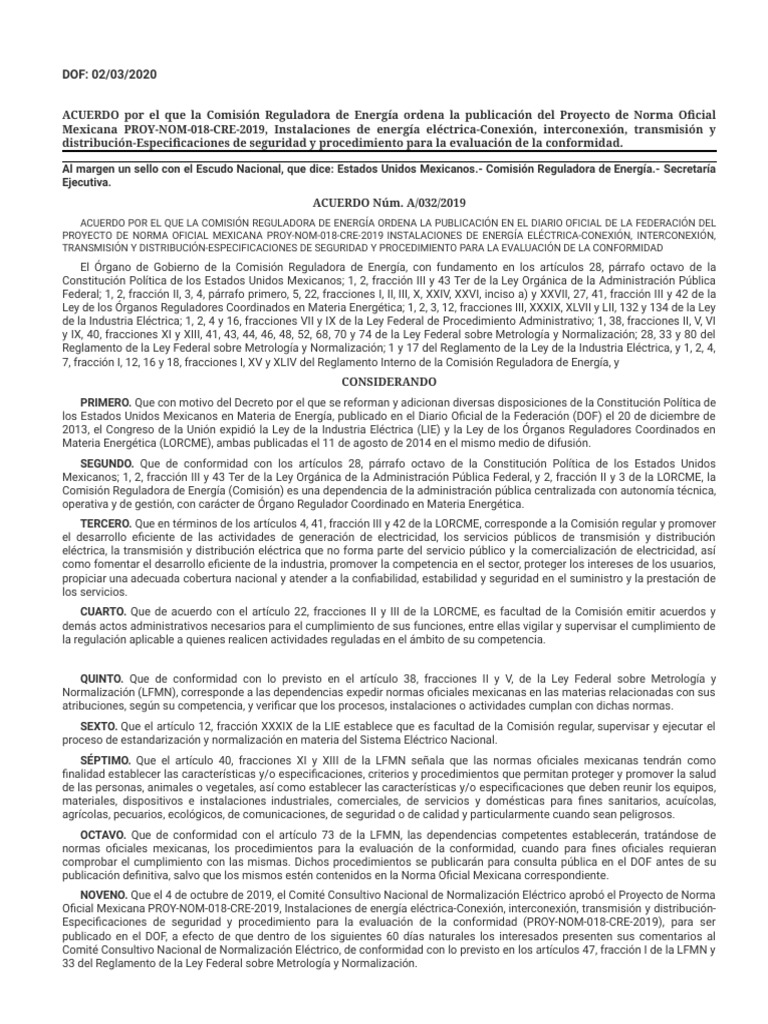 DOF - PROY-NOM-018-CRE-2019 PARTE 2 | PDF | Ingenieria Eléctrica ...