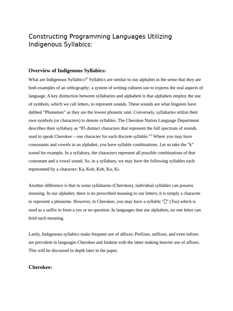Constructing Programming Languages Utilizing Indigenous Syllabics | PDF ...
