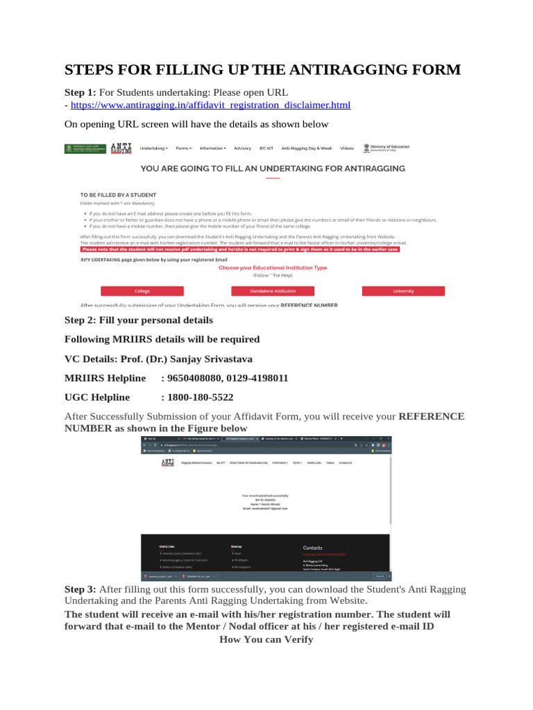 How to Complete the Anti-Ragging Form | PDF