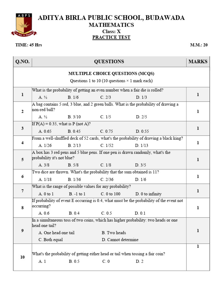 probability practice test | PDF | Probability | Statistical Theory