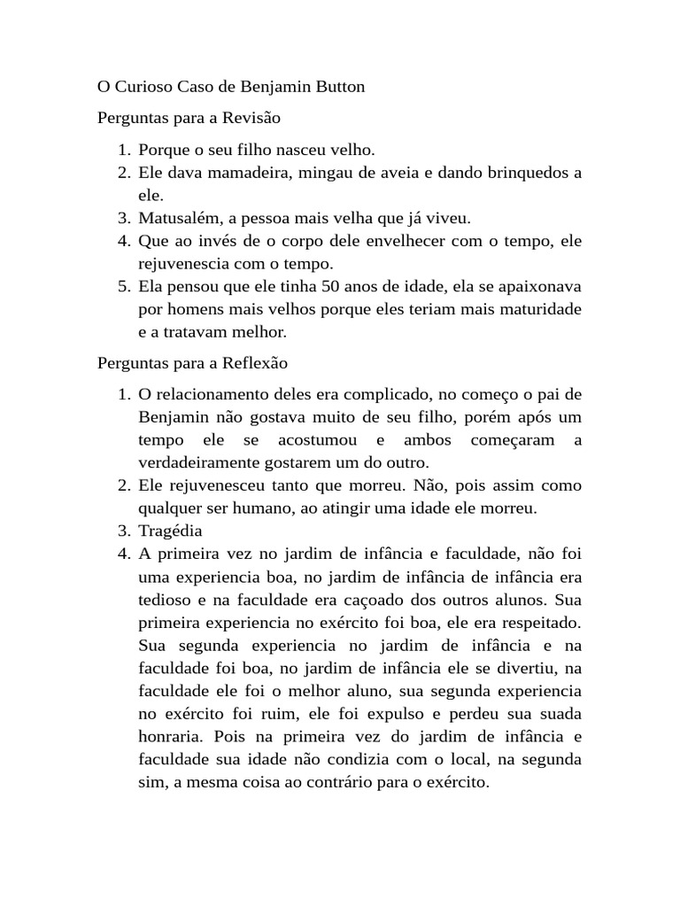 O Curioso Caso de Benjamin Button | PDF