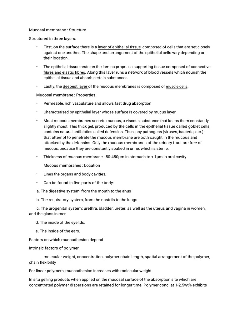 Handout on Mucosal and Buccal Delivery System | PDF | Mucus | Epithelium