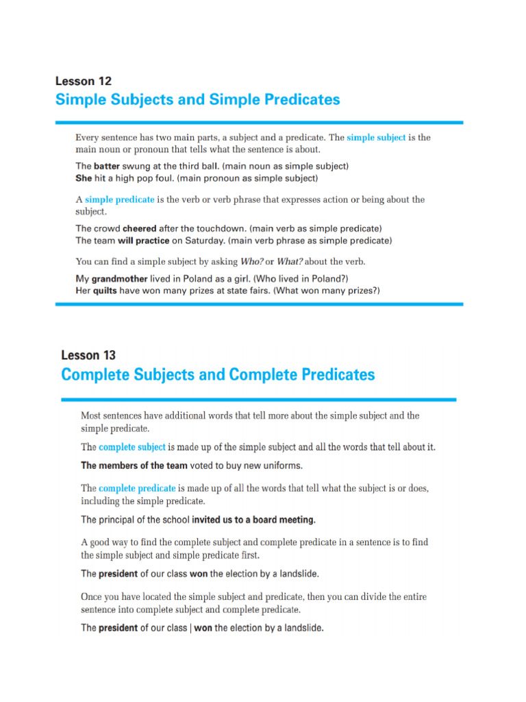 Simple and Complete Subjects and Predicates | PDF