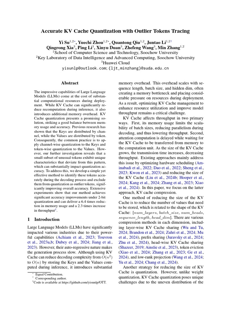 Accurate KV Cache Quantization With Outlier Tokens Tracing | PDF ...