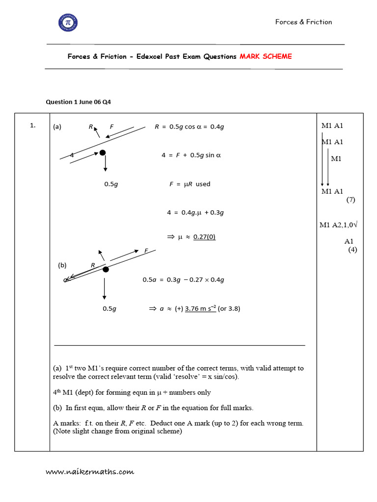 Edexcel Forces & Friction Exam Solutions | PDF