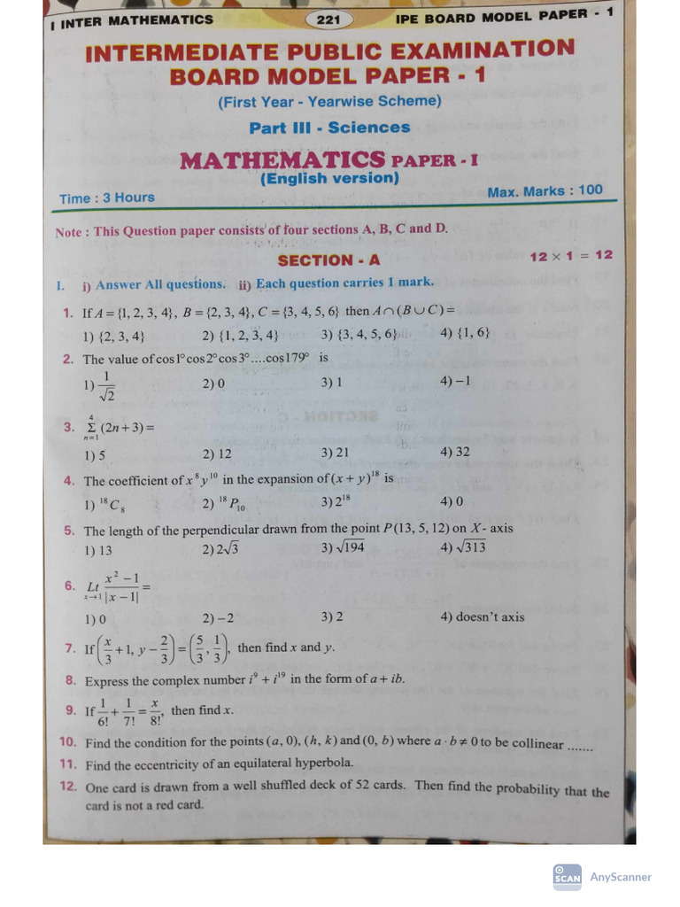 Maths Model Papers | PDF