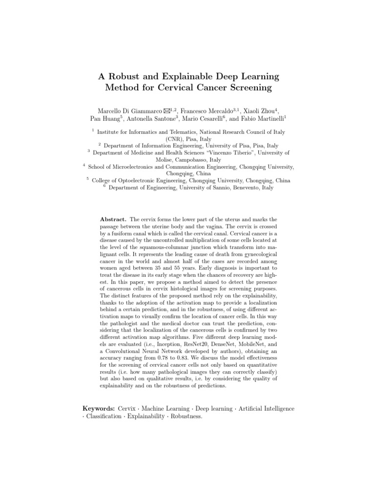 D1 a Robust and Explainable Deep Learning Method for Cervical Cancer ...