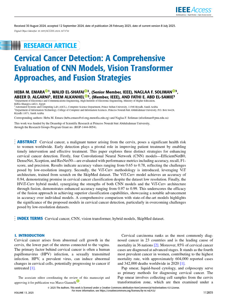 Cervical Cancer Detection a Comprehensive Evaluation of CNN Models ...
