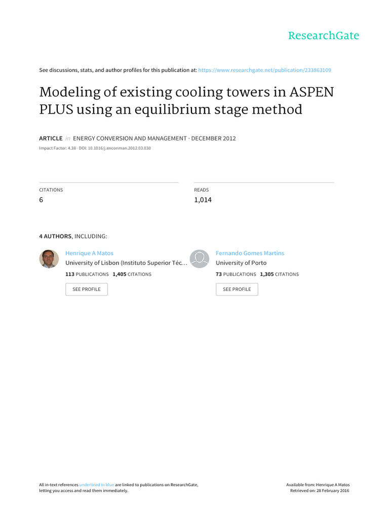 Cooling Tower Modeling in ASPEN PLUS | PDF | Thermodynamics | Continuum ...