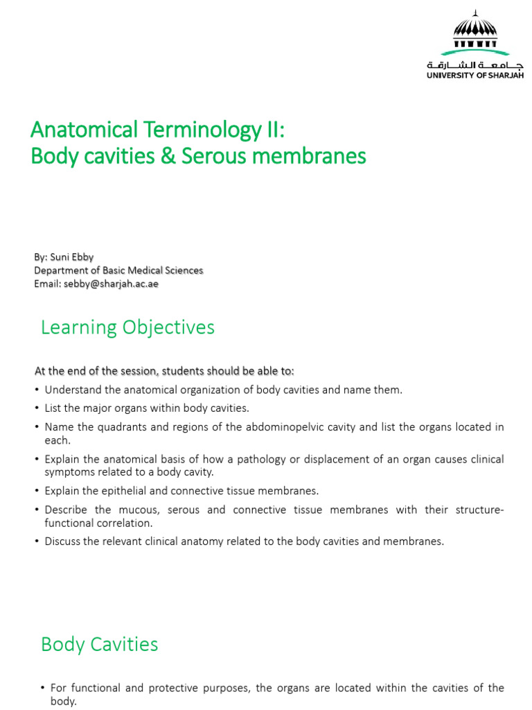 Anatomical Terminology II - Body Cavities & Serous Membranes | PDF ...